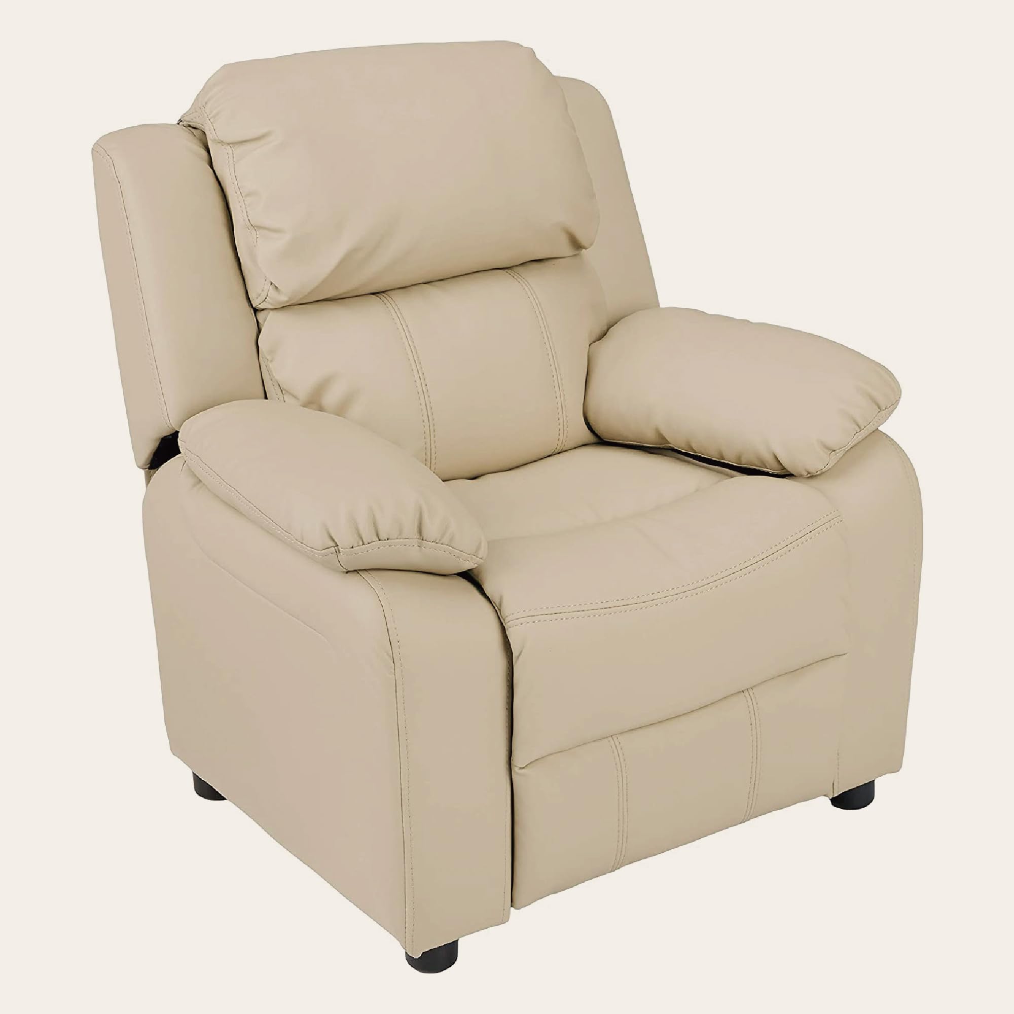 Soft Leather Kids Recliner with Storage Arms and Headrest, Cream