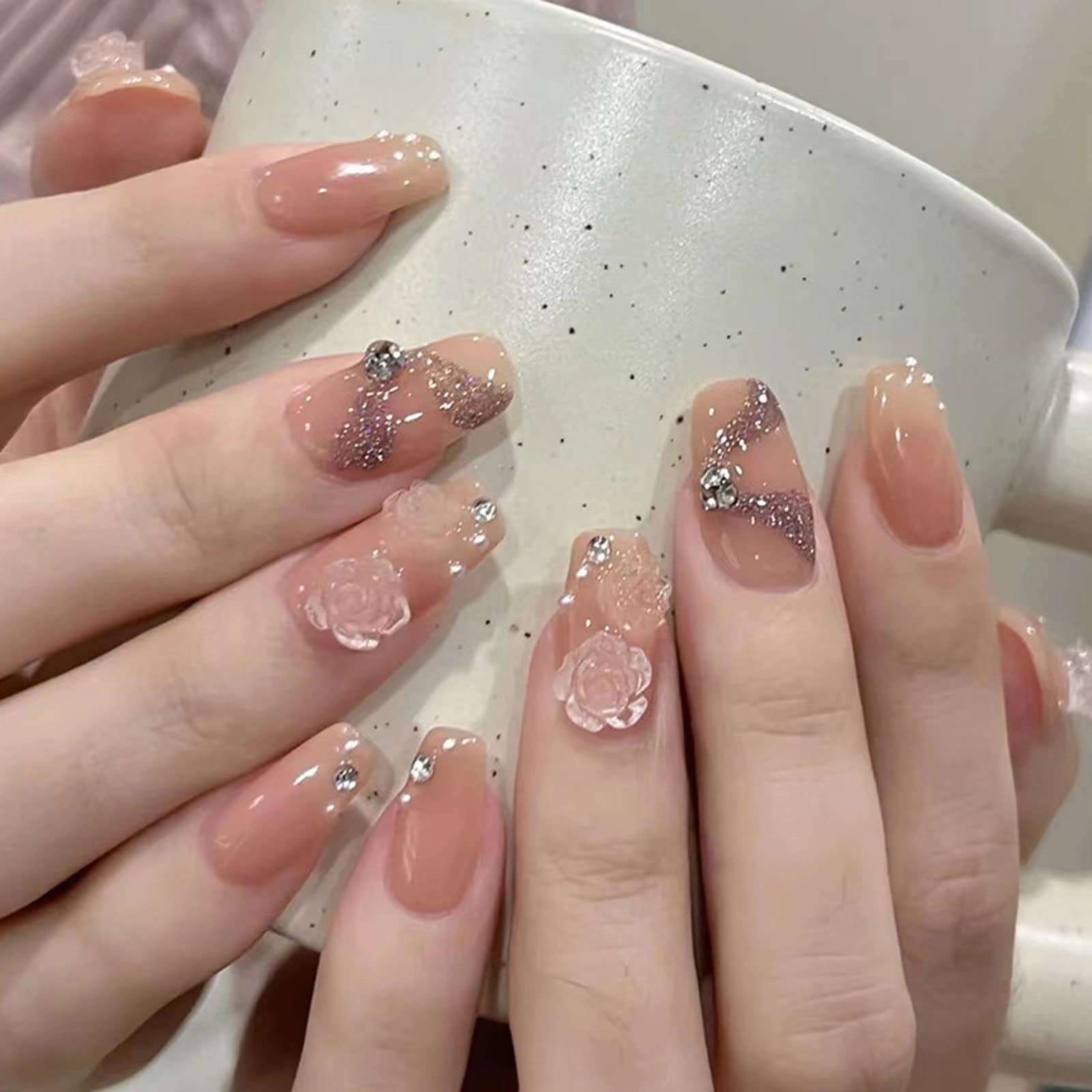 Cute Acrylic Nail Designs With Rhinestones