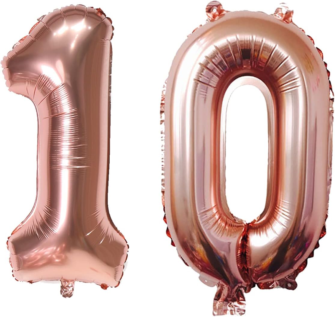 Amazon.com: 40”Rose Gold Number 10 Balloons Foil Helium Balloons Happy ...