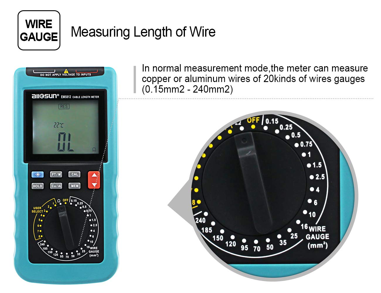 ALLOSUN Digital Cable Length Multimeter Wire Gauge Phone LAN Network ...