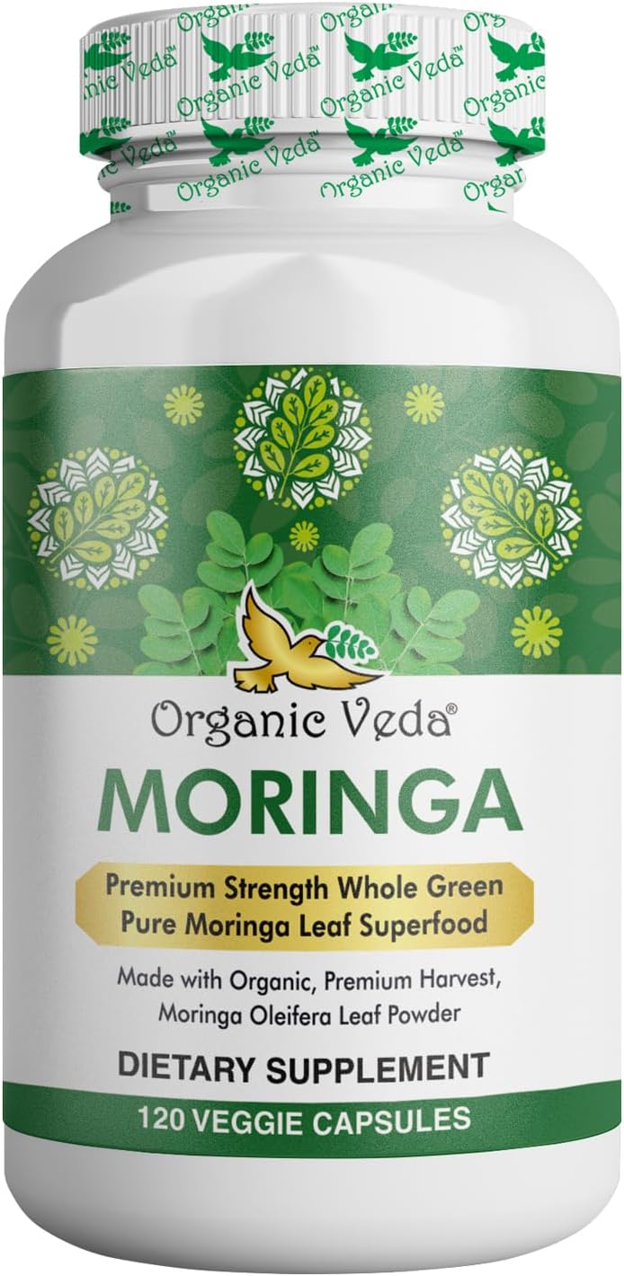 Organic Veda Moringa Leaf Capsules 1000mg, 120 Count - Pure Raw Moringa Oleifera Powder Whole ...