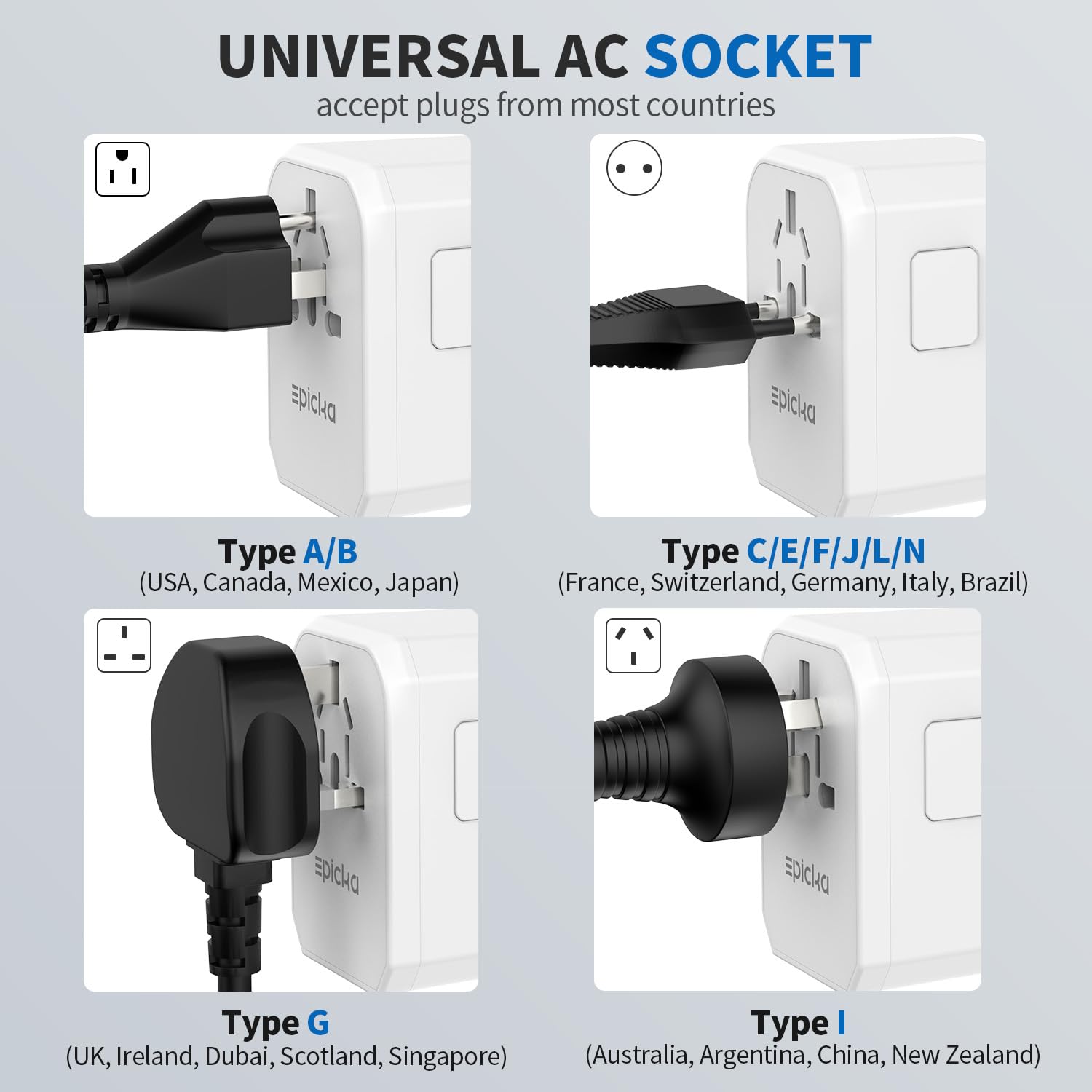 Snapklik.com : EPICKA Universal Travel Adapter, International Power ...