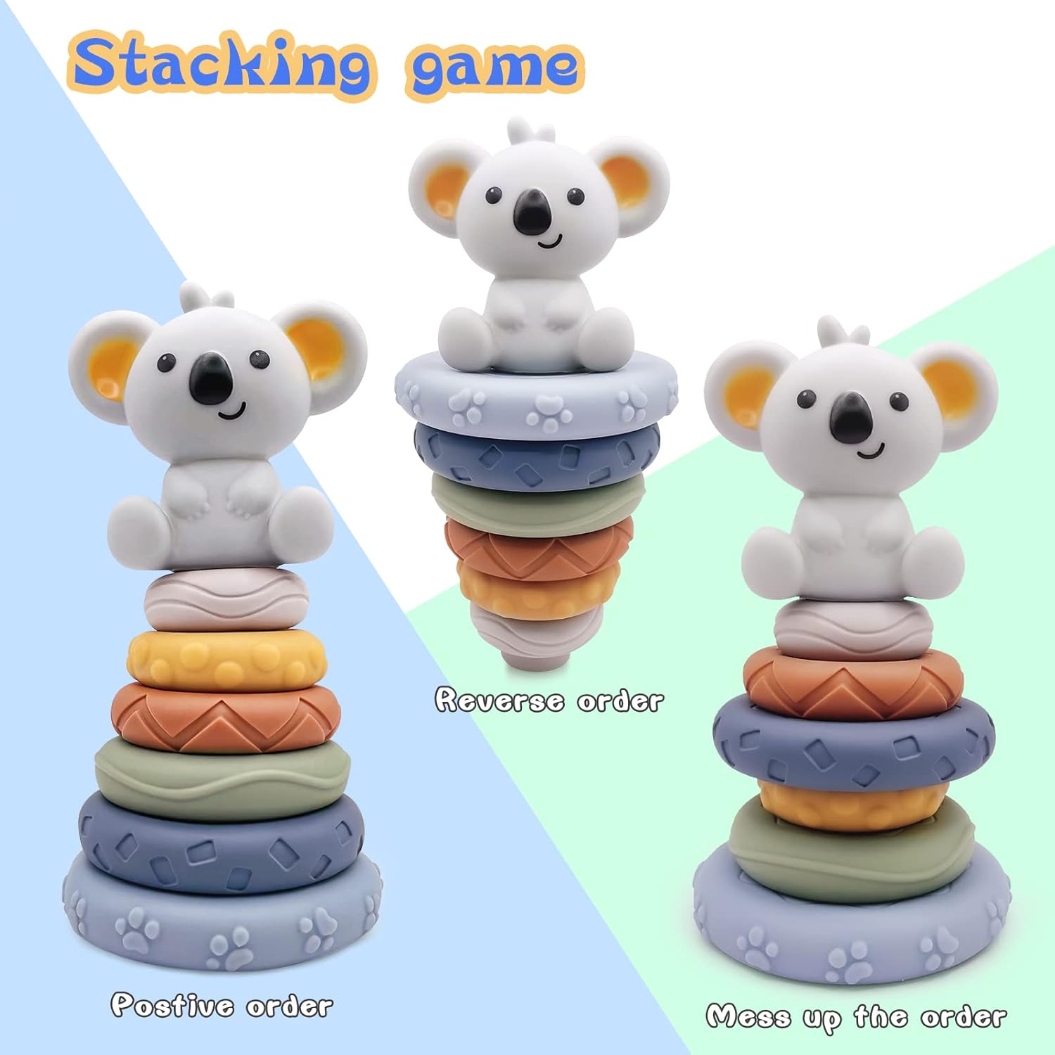 7 PCS Stacking & Nesting Rings Toy,VIVP Squeeze Teething Baby Toys and ...