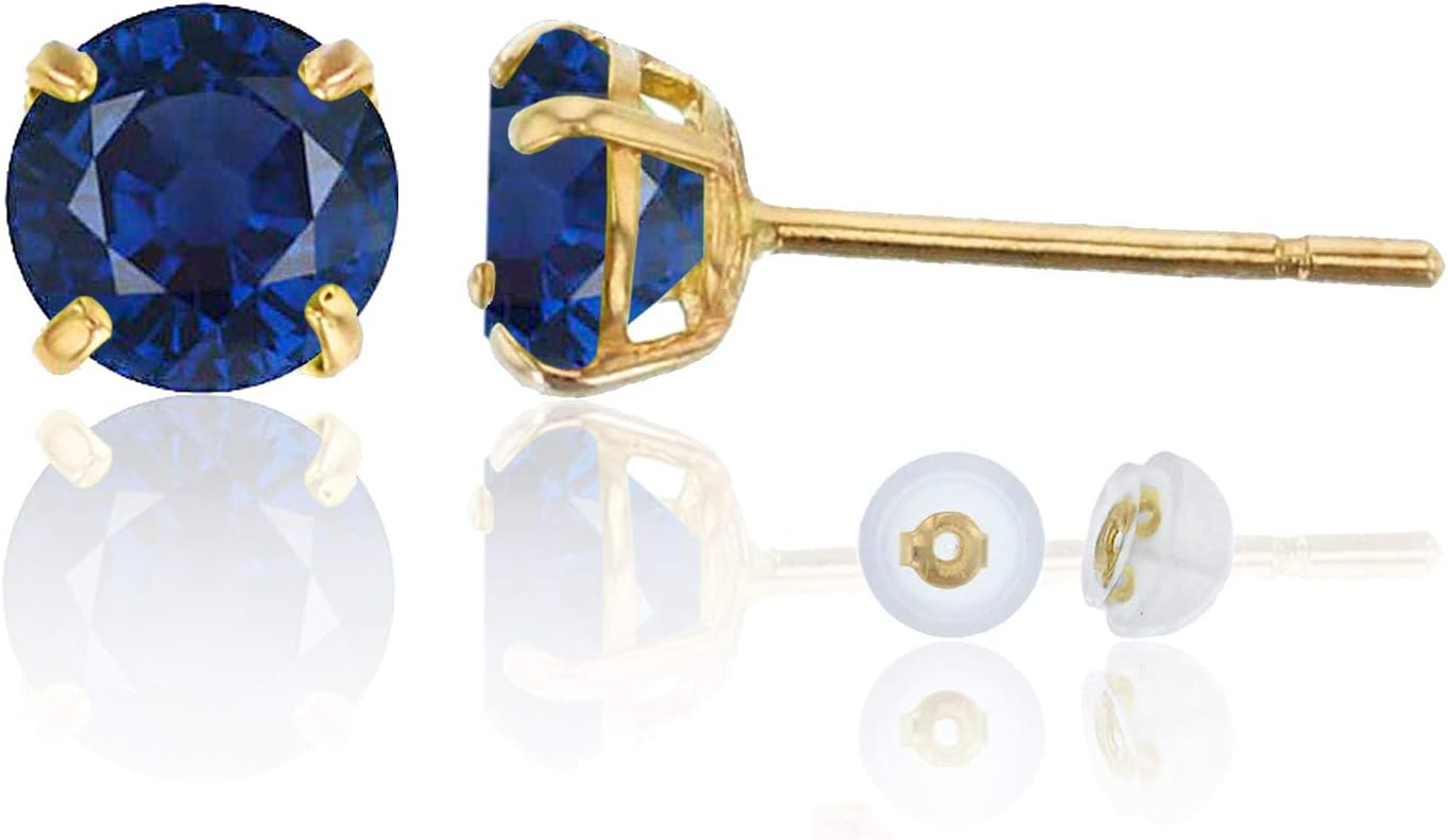 Amazon.com: 10K Yellow Gold 6.00mm Round Created Blue Sapphire Stud ...