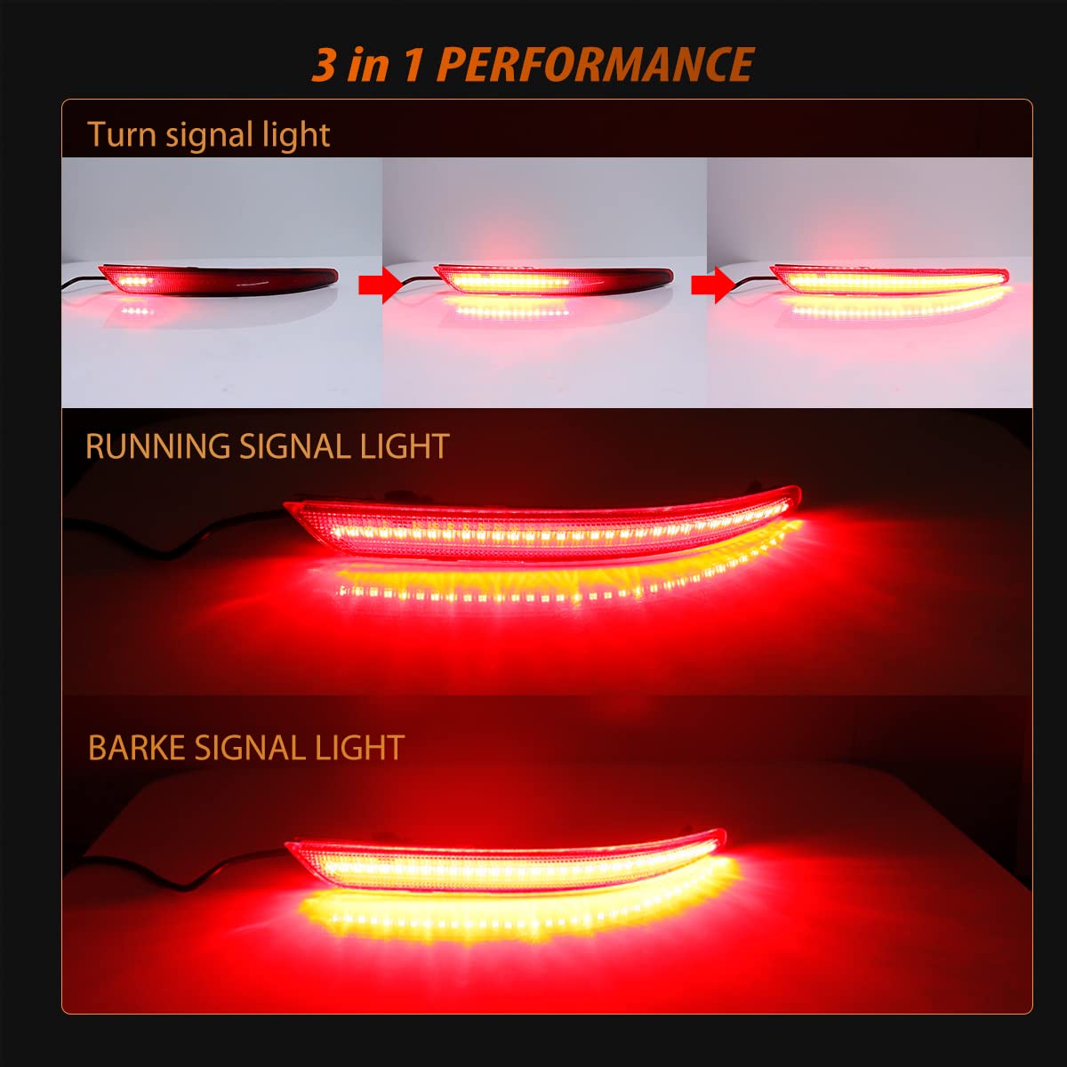 Snapklik.com : Red Lens Red LED Rear Bumper Reflector Brake Tail Lights ...