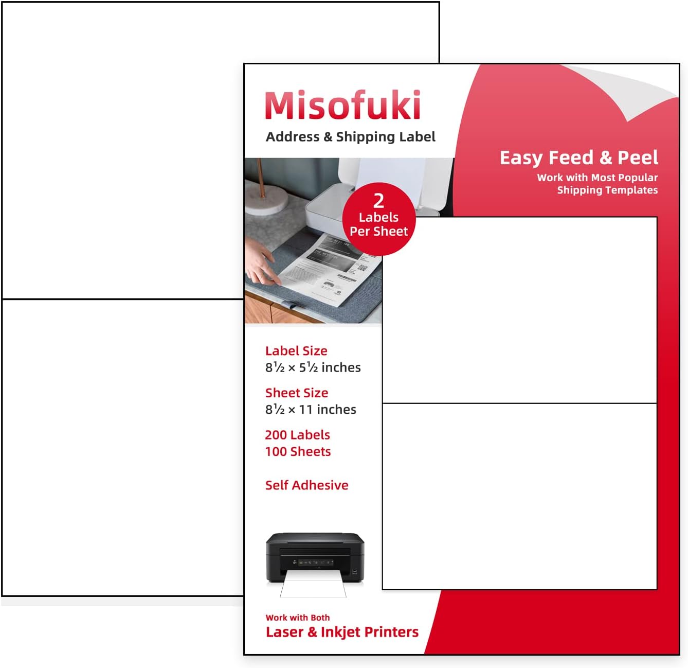 Amazon.com : 100 Sheets 200 Labels Half Sheet Self Adhesive Shipping ...