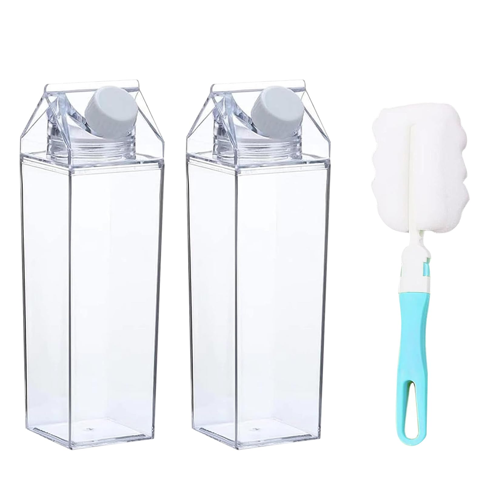 QISF 2 Pack Milk Carton Water Bottle 500ml, Clear Square Milk Bottles ...