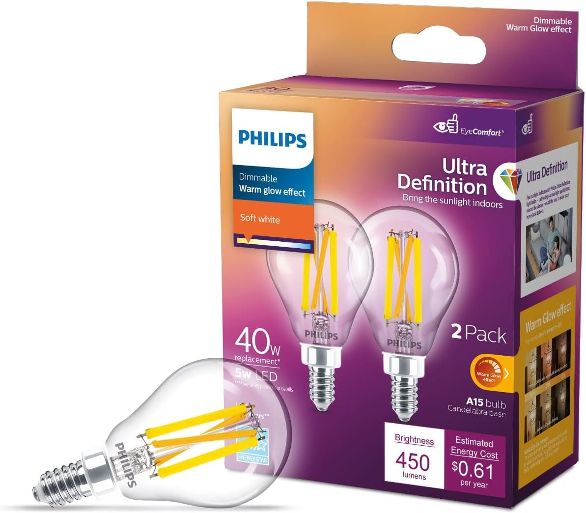Philips LED Classic Glass Dimmable BA11 Light Bulb, 500 Lumen, Daylight ...