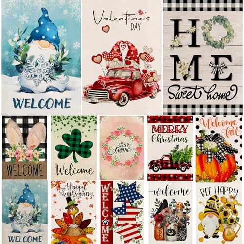 Amazon.com : Yileqi Seasonal Garden Flags Set of 12 Double Sided 12x18 ...
