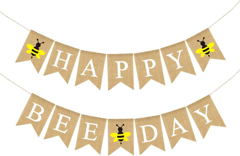 Amazon.com: Jute Burlap Happy Bee Day Banner Boy Girl Bumble Bee Themed ...