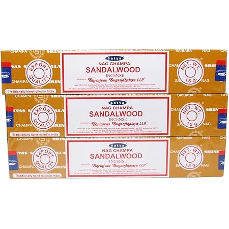 Amazon.com: Satya Nag Champa Sandalwood Incense Sticks - Box 12 Packs ...