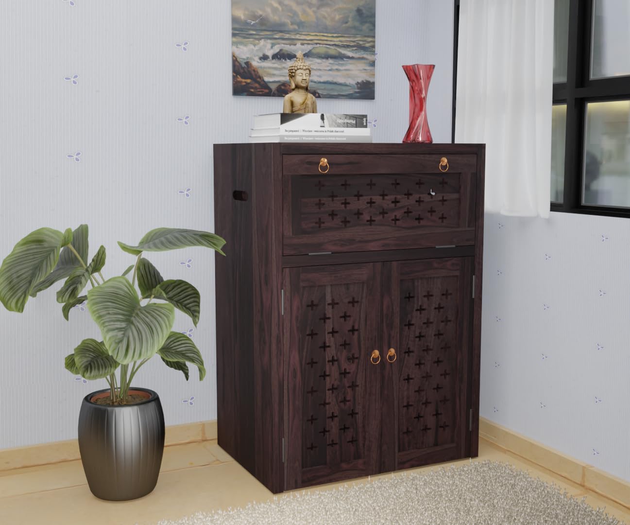 WOODTREND Home Furniture Solid Sheesham Wood Inverter Battery Cabinet ...