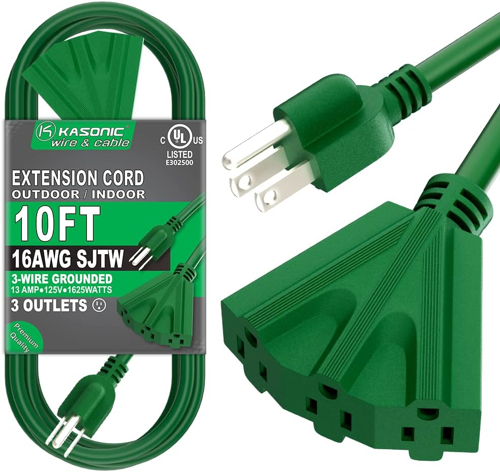 DEWENWILS 10 FT Green Outdoor Tri-Tap Extension Cord+DEWENWILS 18 Inch ...