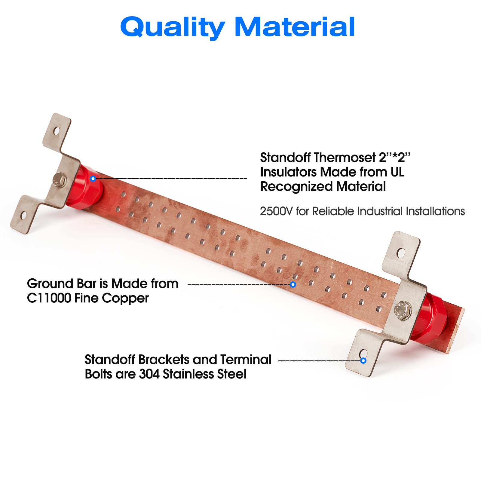 Snapklik.com : 24" Heavy-Duty Copper Bus Bar, Ground Bar Kit, 36 X 0.28 ...