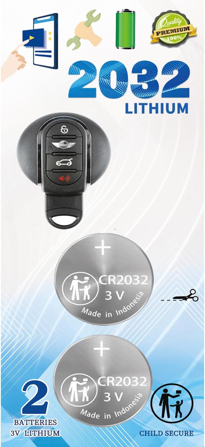 Amazon.com: 2Pack CR2032 Key Fob Battery Replacement for Mini Cooper S ...