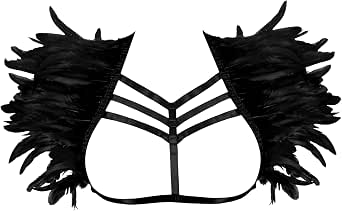 Amazon.com: Women's Body Harness Feathers Bra Plus Size Fashion Cupless ...