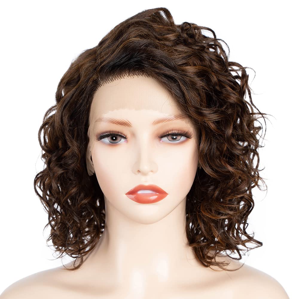 FASHION IDOL Short Deep Wave Lace Front Bob Wigs for Women Human Hair ...