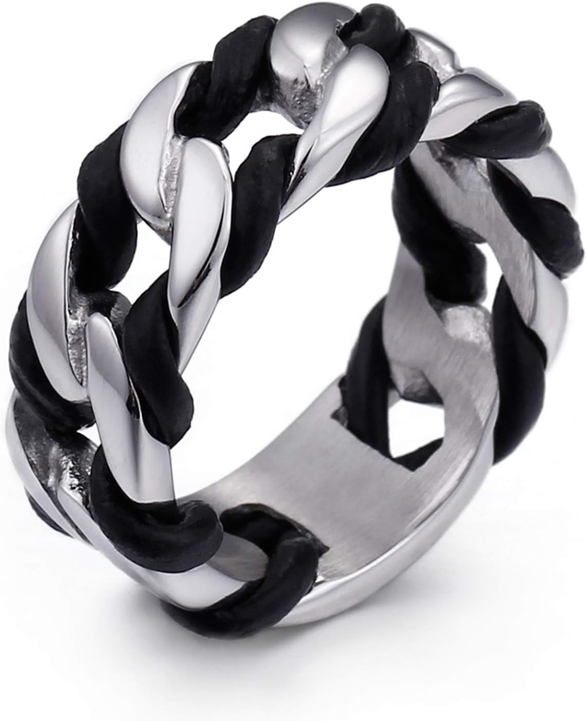 METALLIT Retro Simple Cool Men's Chain Ring Stainless Steel Black Rings ...