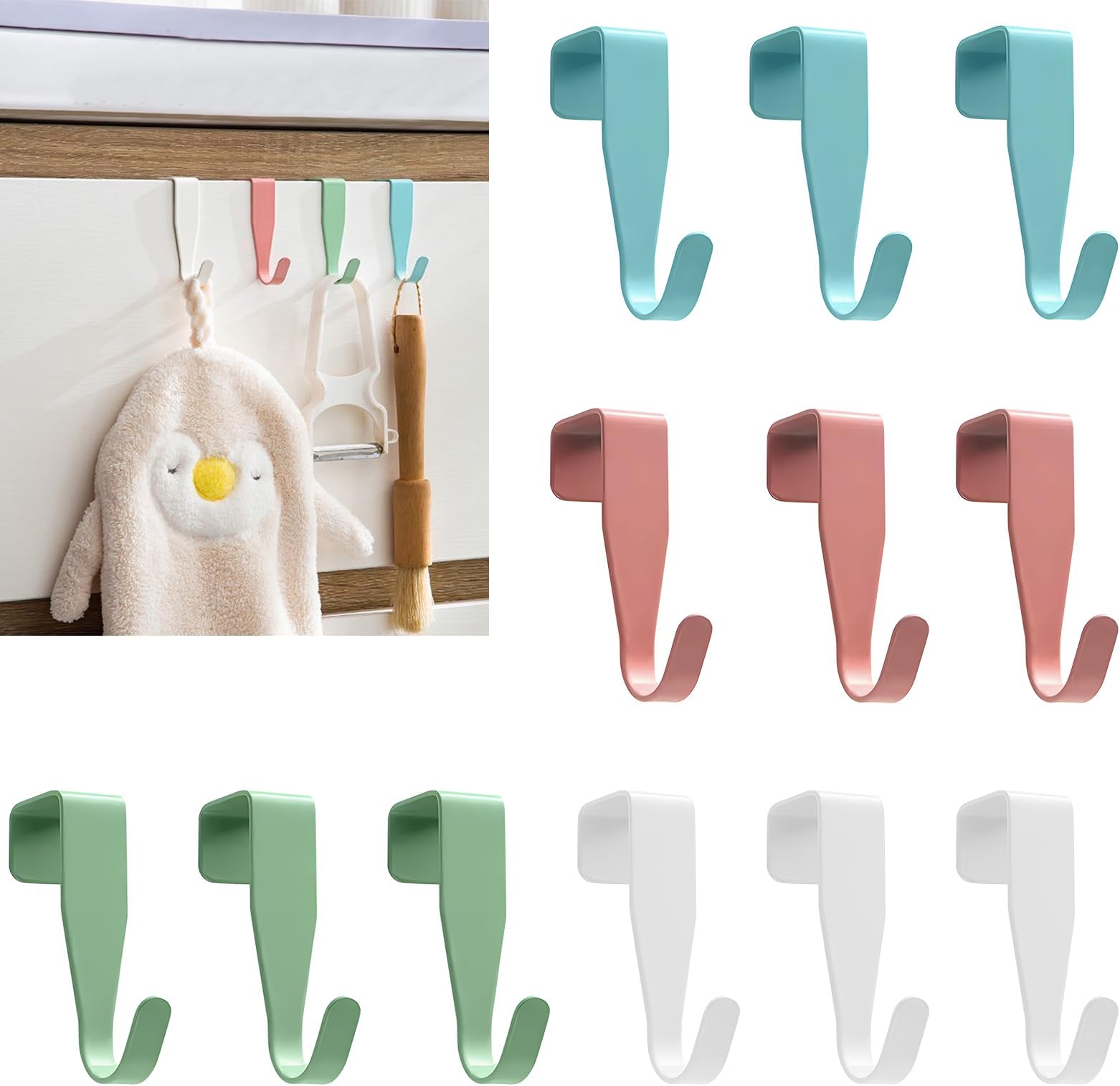 GOTRUST 12pcs Over The Door Hooks Color, Small Over Cupboards Hook for Hanging, Over Kitchen ...
