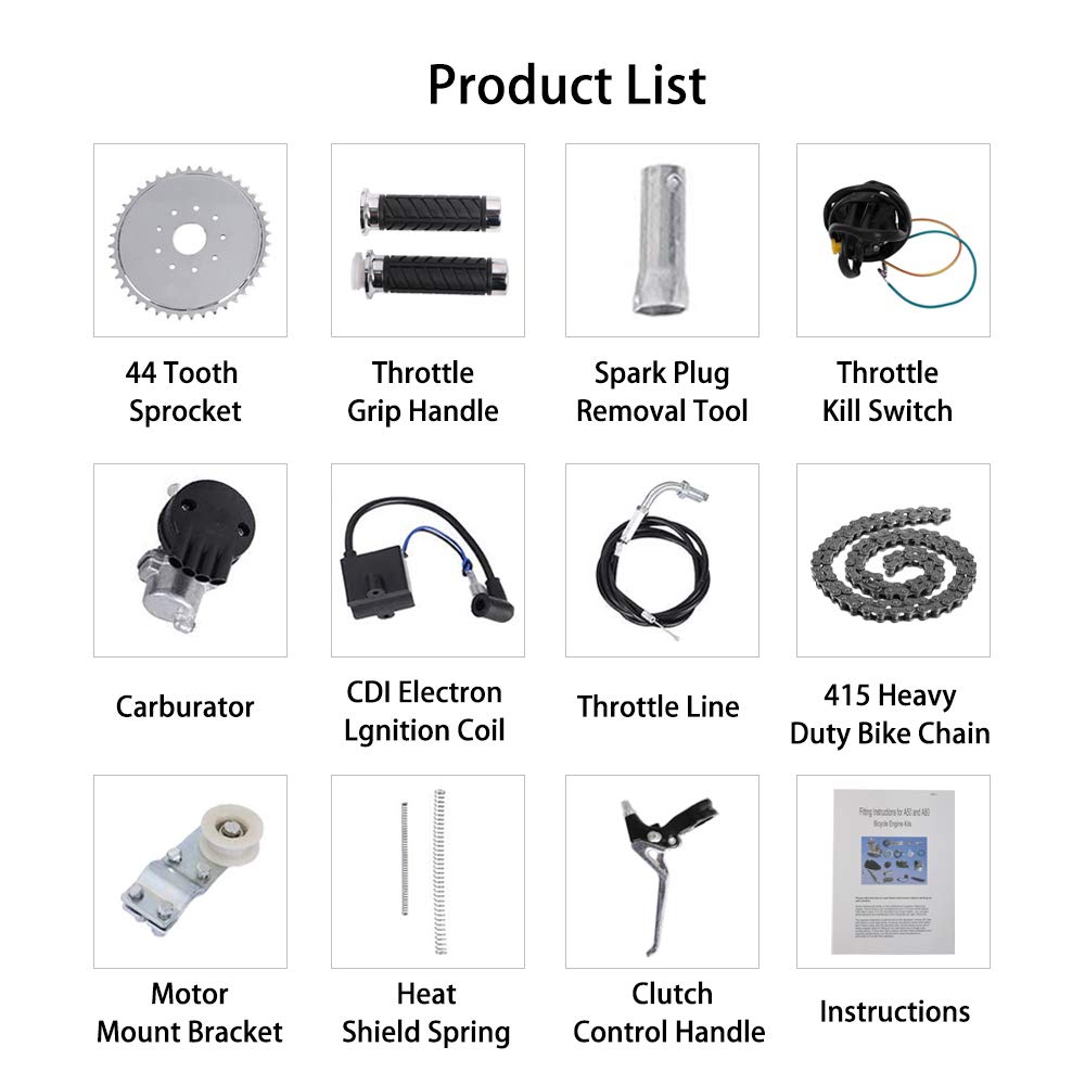 YUEWO 80cc Motorized 2-Stroke Upgrade Bike Conversion Kit, DIY Petrol ...