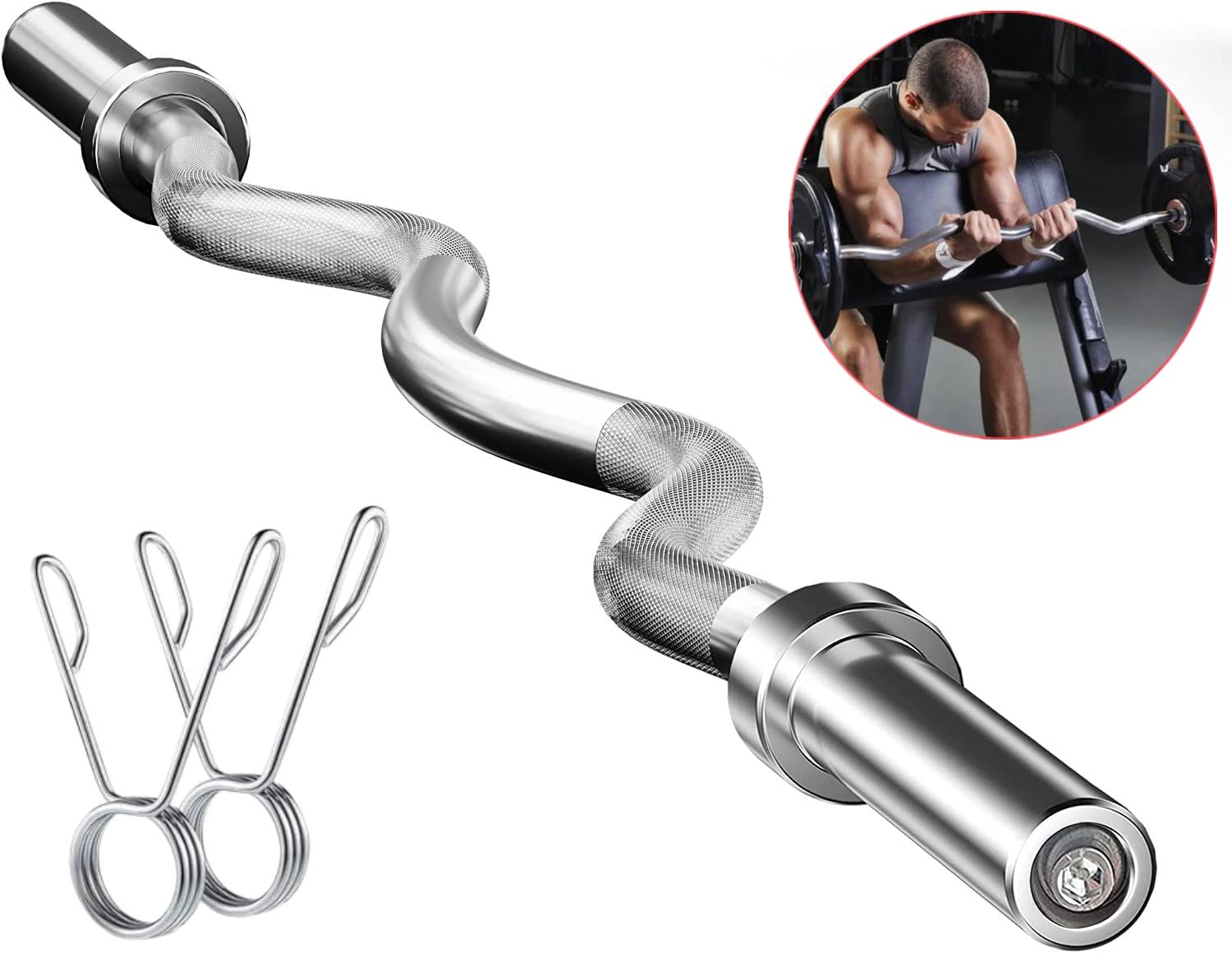 Snapklik.com : 47 Olympic EZ Curl Bar For 2-inch Weight Plates, Weight ...