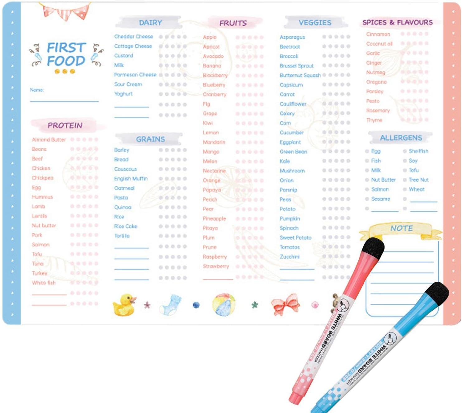 Nibble and Rest Baby's First Foods Tracker Fridge Magnet, Dry Erase ...
