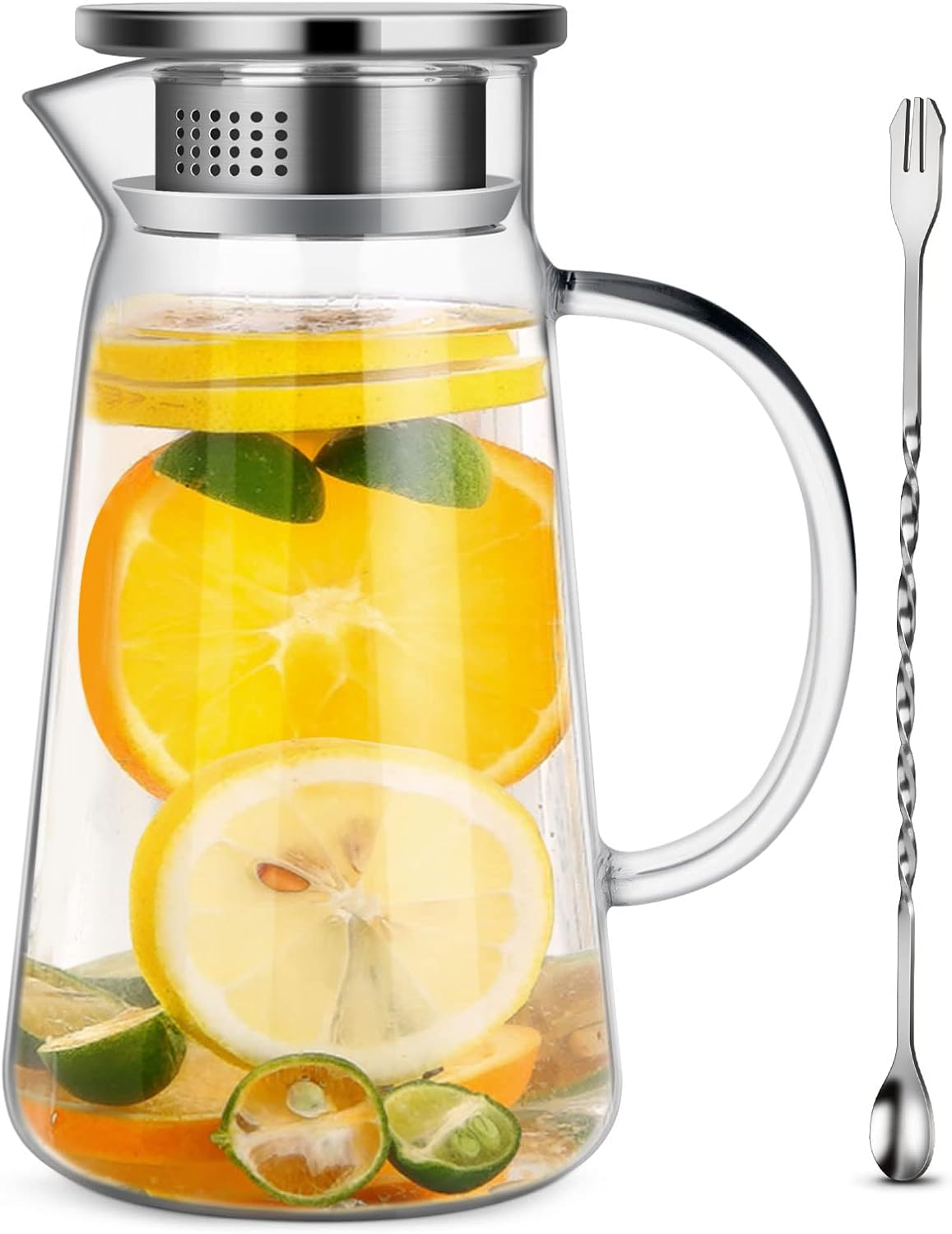 Glas Krug Karaffe 2 Liter Wasserkaraffe mit Edelstahl Deckel und ...