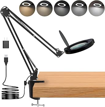 15X Magnifying Glass Desk Lamp with Clamp, Real Glass Lens, 84 LEDs, 5 ...