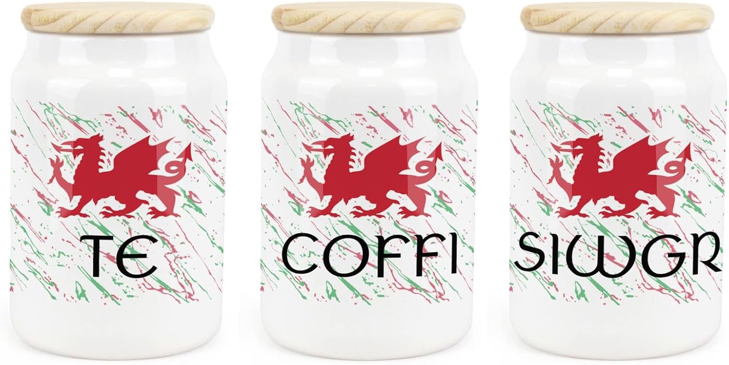 Purely Home Welsh Dragon Ceramic Tea Coffee Sugar Storage Canisters ...