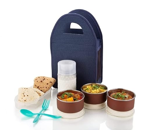 Buy ECOMOLOGY 1 Pack Tiffin Box Lunch Box | 3 Containers Plastic LID ...
