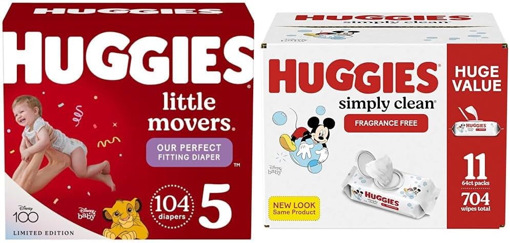 Huggies Little Movers Diapers, Size 5, Mega Colossal, 104 Ct & Baby ...