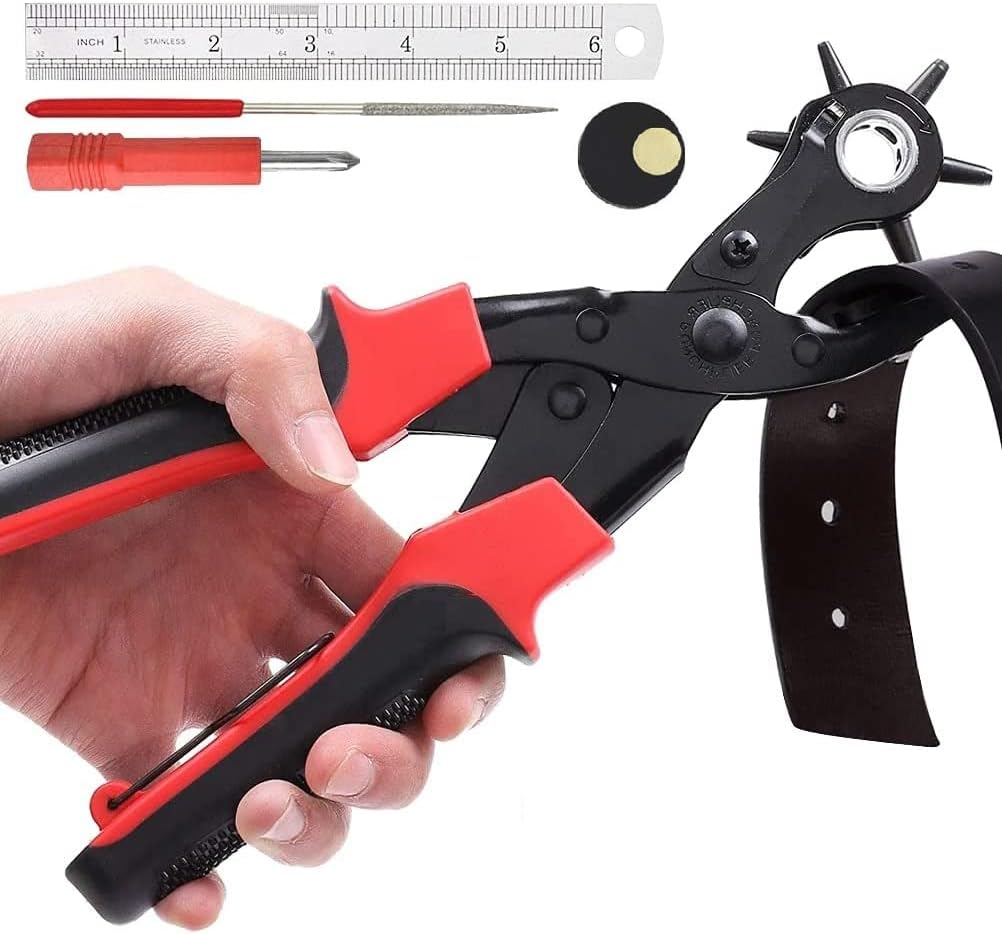 WORKPRO Leather Hole Punch, Belt Hole Puncher with 6 Multi-Hole Sizes ...