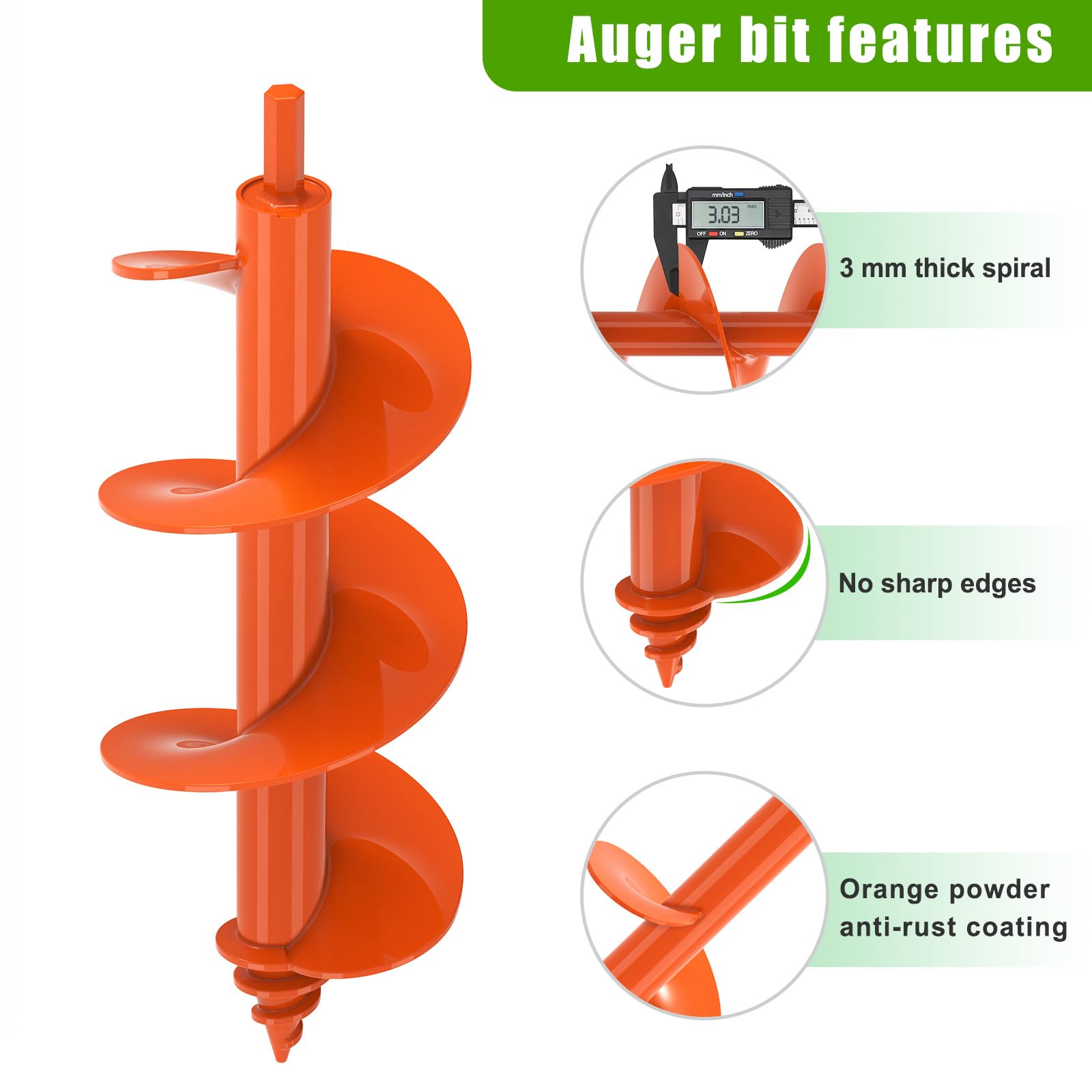 Snapklik.com : Threaded Auger Drill Bit For Post Hole Digger 4x12, 3mm ...