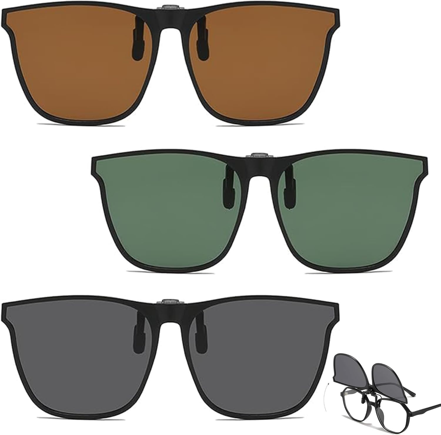 3 Pack Clip on Sunglasses for Men Women, Polarized & Photochromic Clip ...