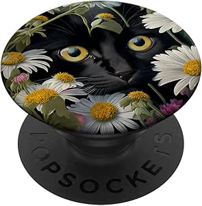 Amazon.com: Black Cat in Daisies - Cute Floral Feline Design PopSockets Standard PopGrip : Cell ...