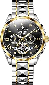 Amazon.com: REEF TIGER Sharp Stainless Steel Luminous Mechanical Watch ...