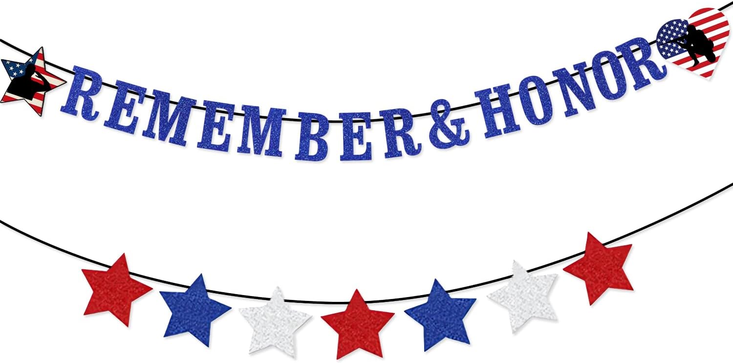 Amazon.com: Memorial Day Banner Glittery Remember and Honor Banner Red ...