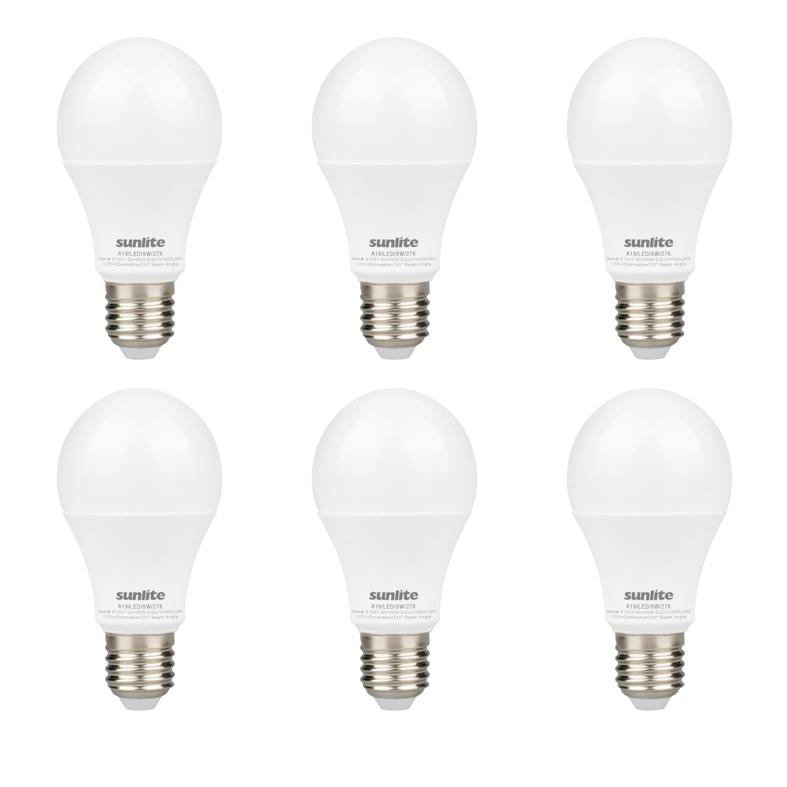 Amazon.com: Sunlite LED A19 Light Bulb, 9 Watts (60W Equivalent), 800 ...