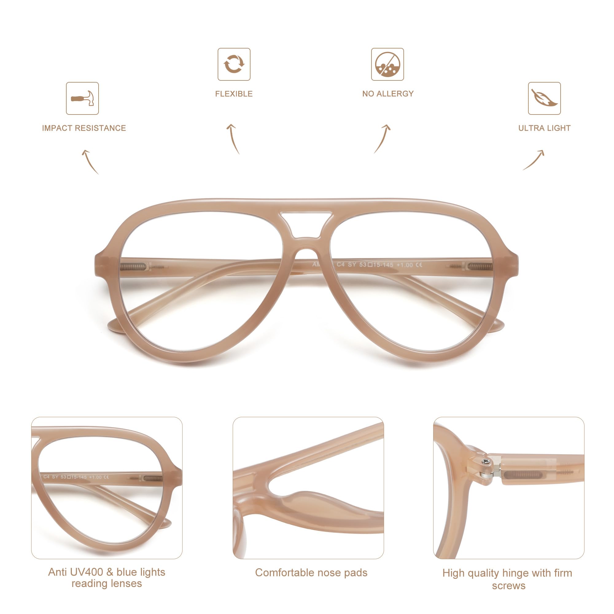 Snapklik.com : AMOMOMA 3 Pack Retro Aviator Reading Glasses For Women Men