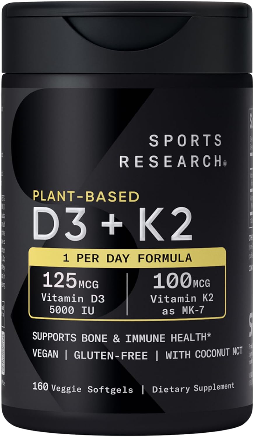 Amazon.com: Sports Research Vitamina D3 K2 con 5000iu de D3 a base de plantas y 100 mcg de ...