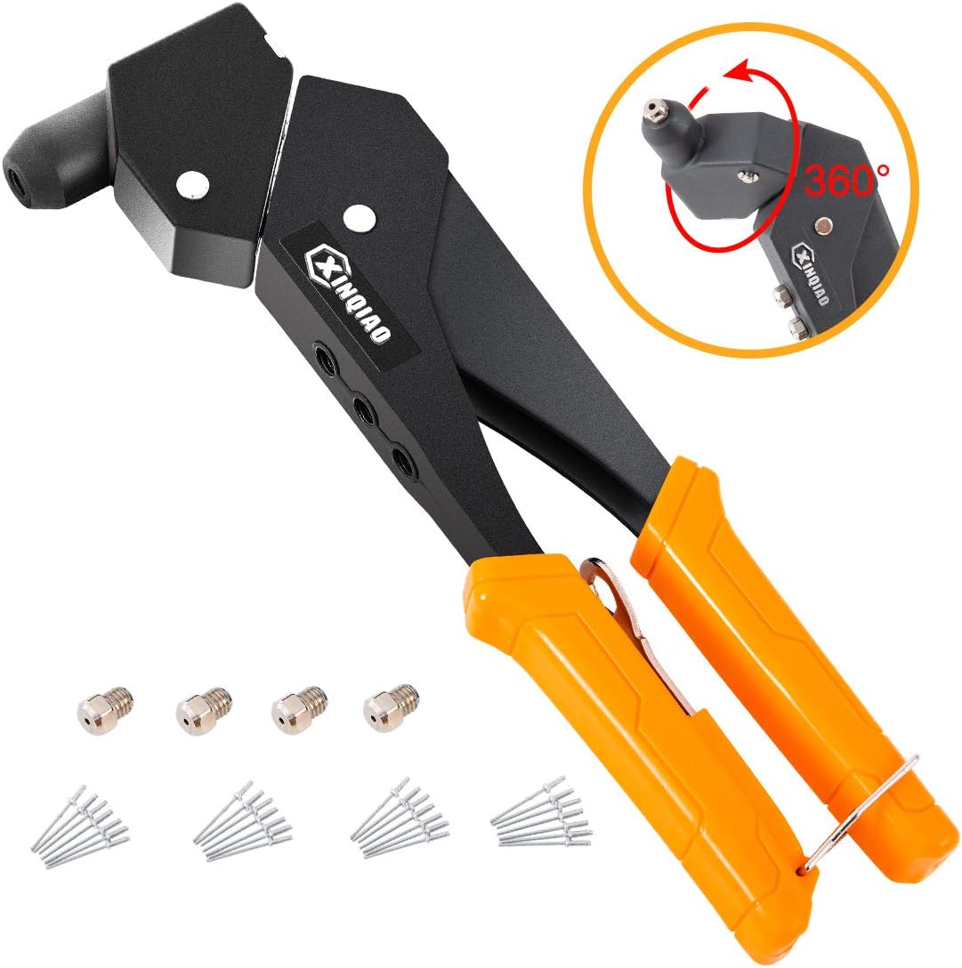 XINQIAO Rivet Gun Kit with 100 Pcs Rivets, 360° Swivel Head Hand ...