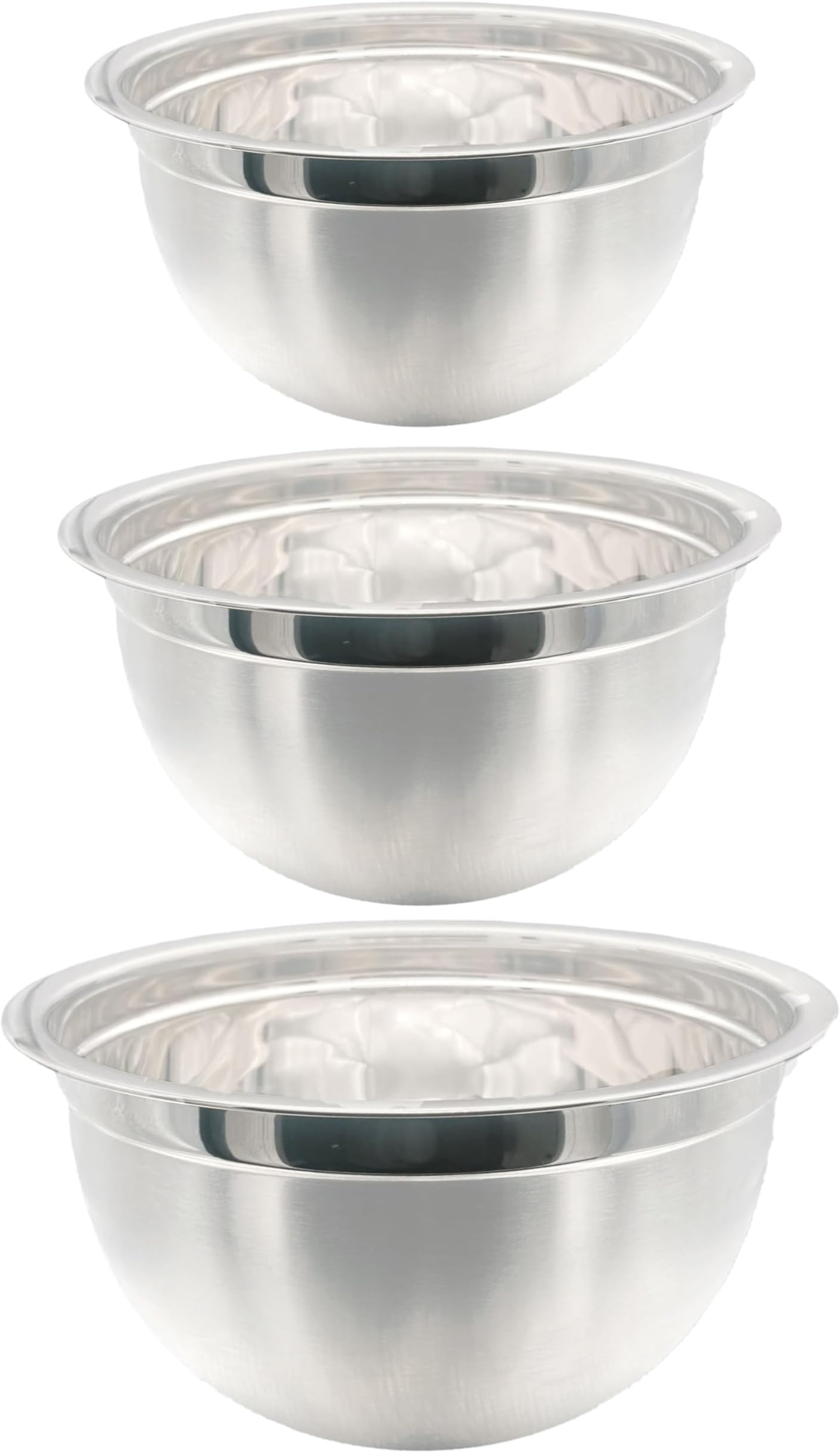 Amazon Basics Stainless Steel 3-Piece Round Mixing Bowl Set, Silver ...