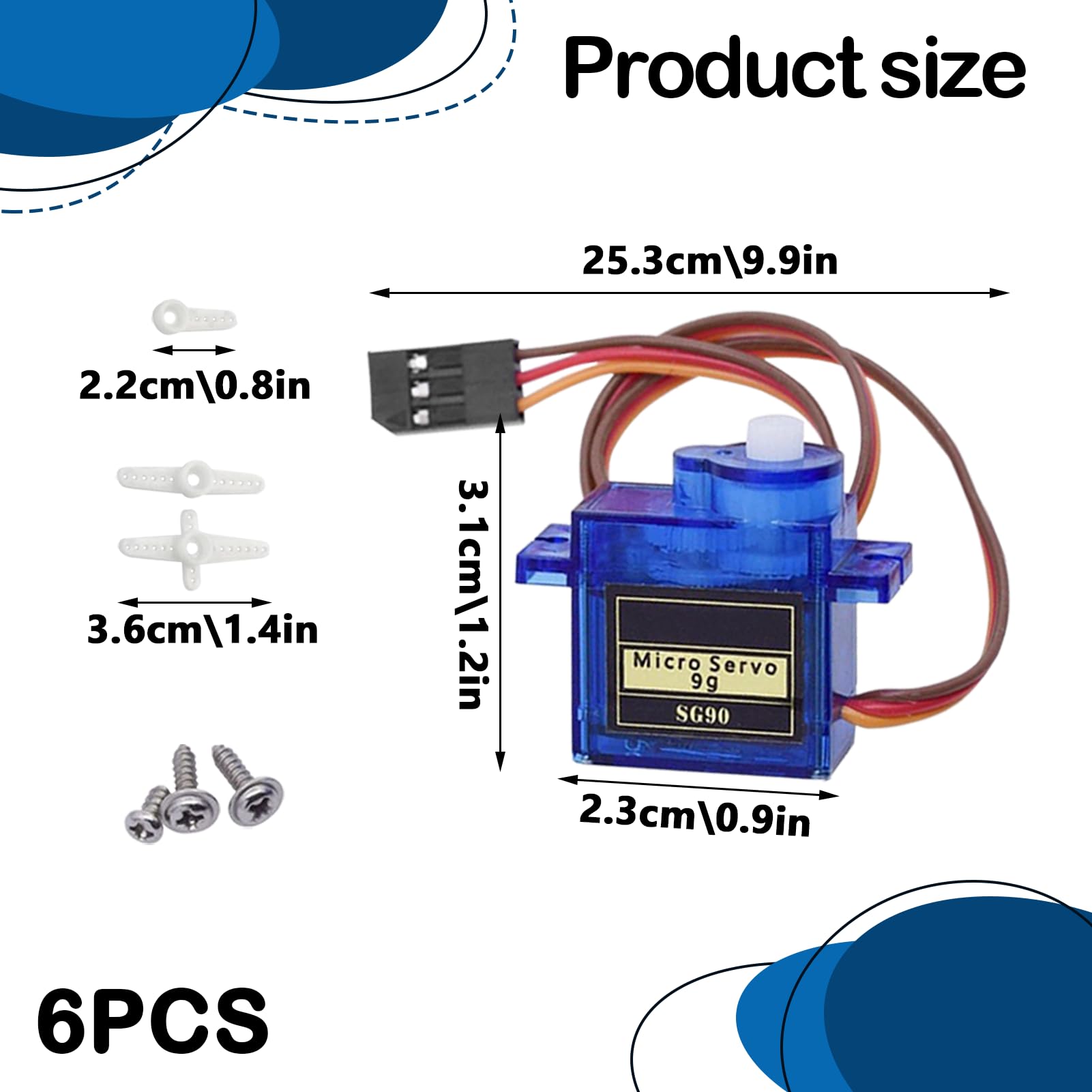 6 Pcs Servo Motor, SG90 Micro Servo Motor,SG90 Metal Geared Moto r Kit ...