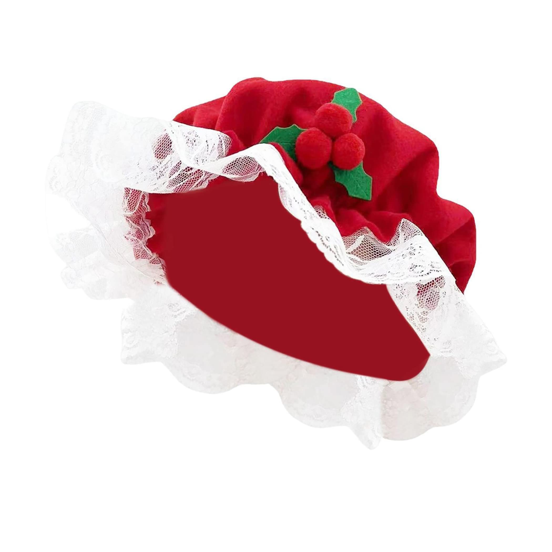 SINSEN Mrs. Claus Hat Costume for Women Christmas Santa Claus Mop Lace ...