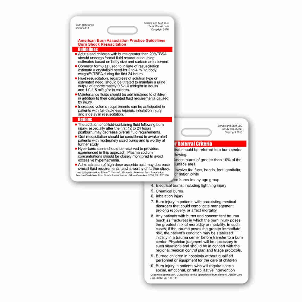 Burn Guidelines Refferal Criteria Vertical Badge Reference Card 1 Card ...