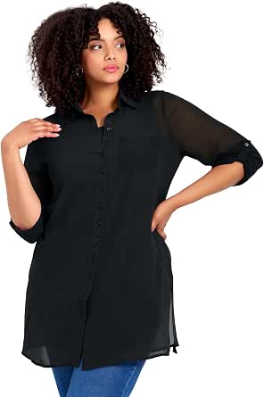 Avenue Women's Plus Size Convertible Button Down Tunic at Amazon Women ...