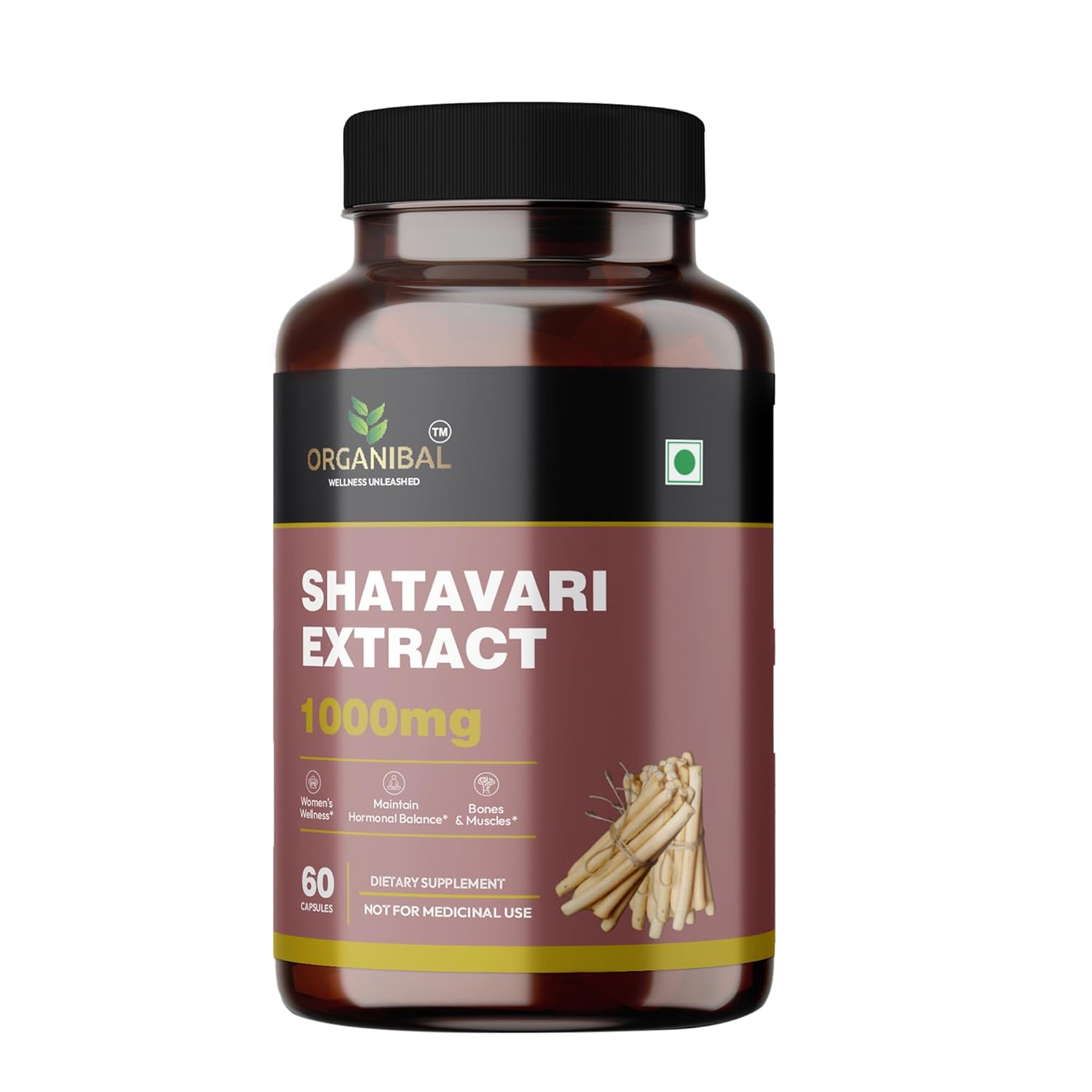 ORGANIBAL Shatavari Capsules 1000mg - Natural Herbal Supplement for ...