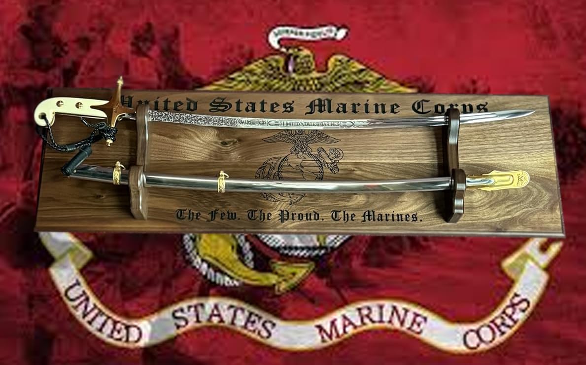 Amazon.com: Marine Corps NCO Sword Wall Display Mount, Walnut Wood with ...
