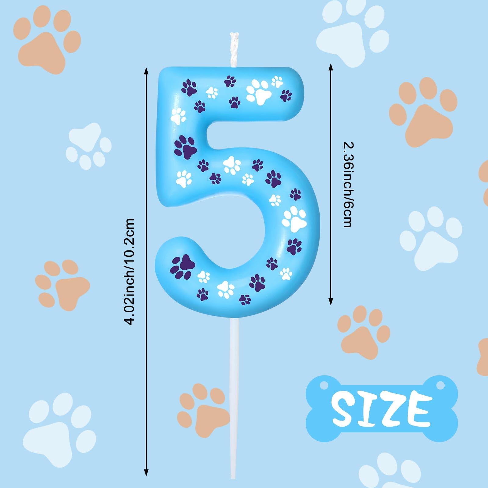 Snapklik.com : Number 5 Blue Dog Paw Birthday Candles Numeral Cake ...