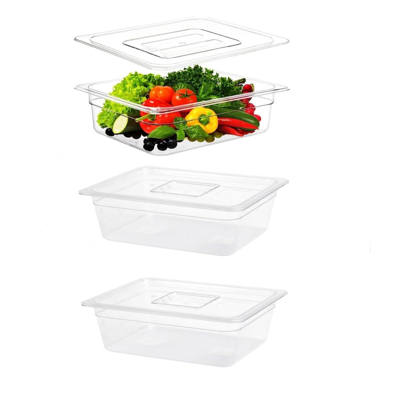 Amazon.com: 3 Pack Plastic Food Pans with Lids, 1/2 Size 4'' Deep ...